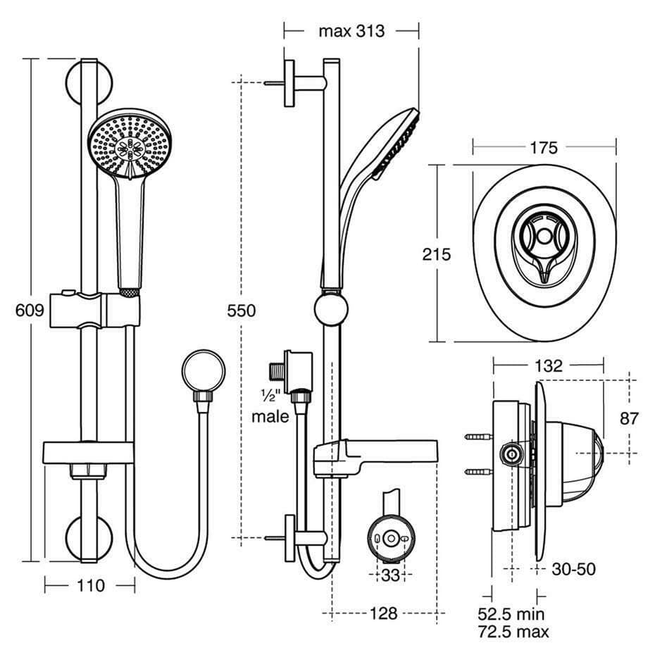 Ideal Standard Trevi CTV built-in thermostatic shower valve kit A5782AA