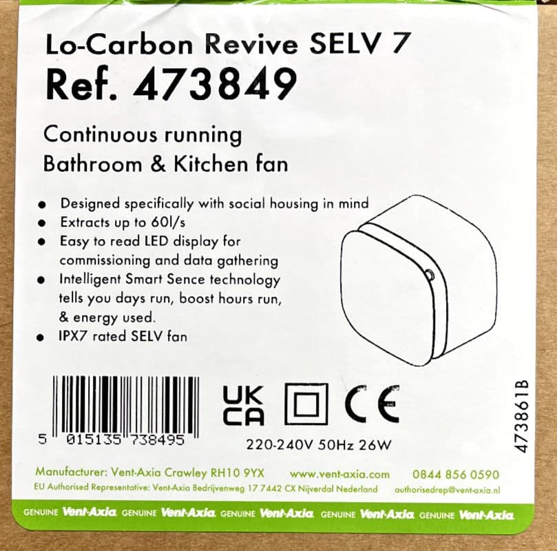 Vent-Axia Lo-Carbon Revive SELV 7 continuously running fan 100mm / 4 473849