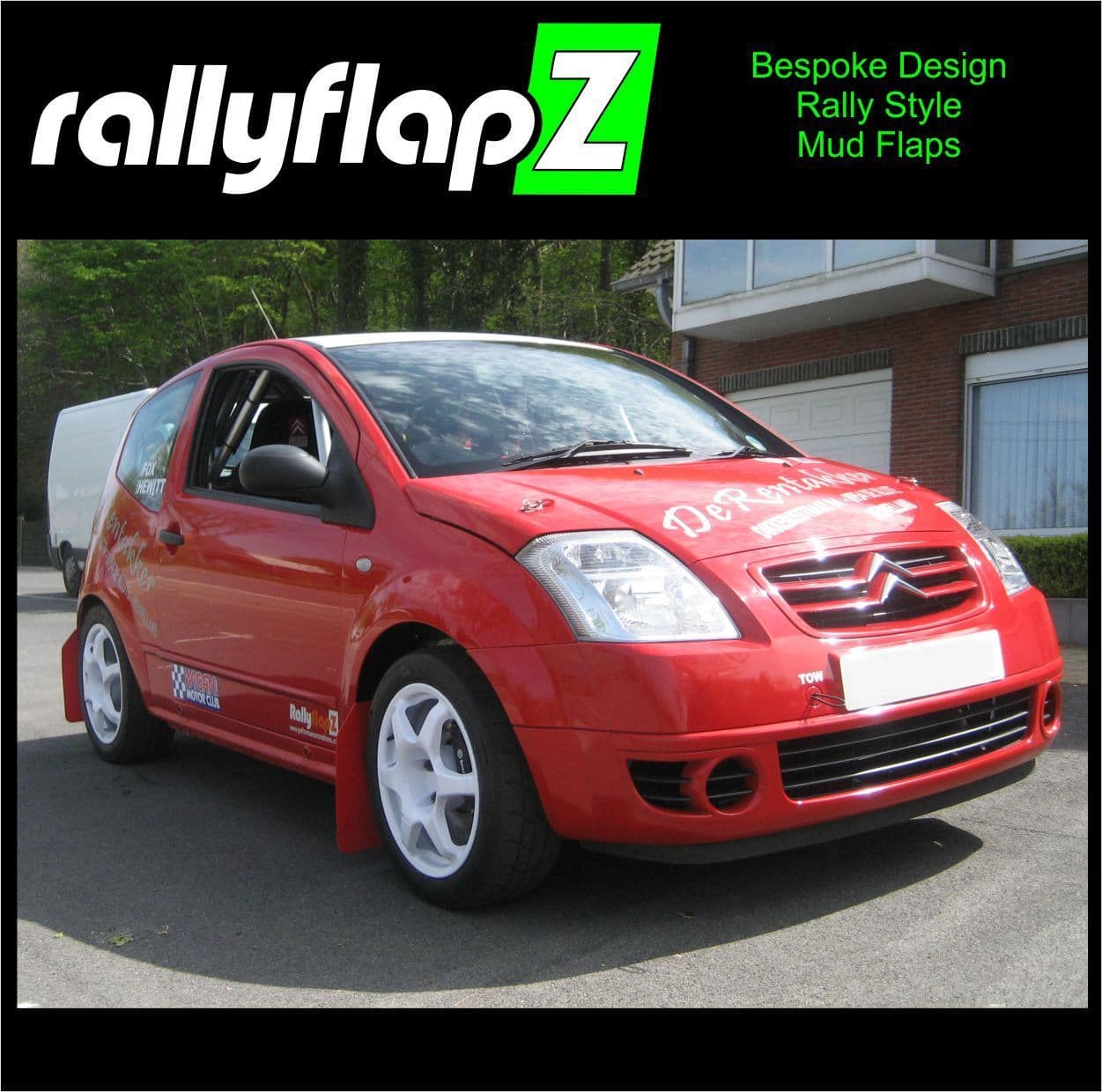 CITROEN C2 & C2 VXR 2003-2009 RED MUDFLAPS C2 Logo White