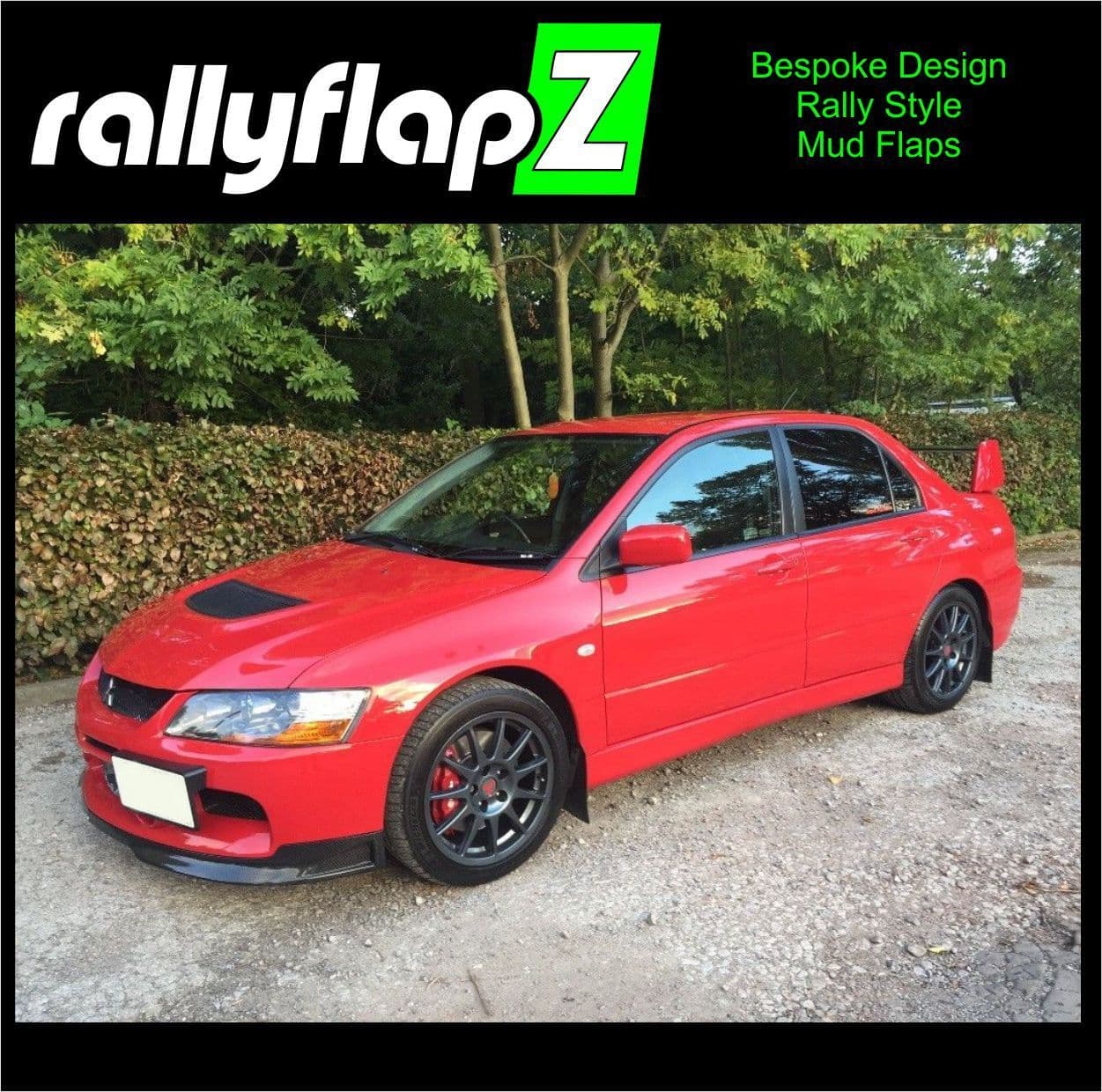 LANCER EVO 7 8 & 9 2001-2007 - BLACK MUDFLAPS rallyflapZ Logo Red