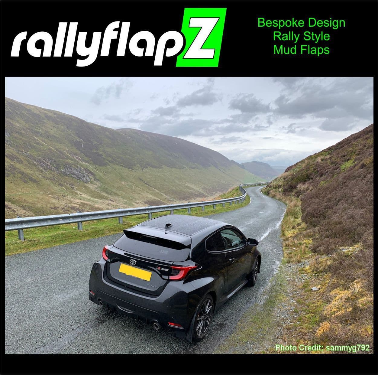 rallyflapZ Rally Style Mud Flaps TOYOTA GR YARIS GR4 2020 BLACK All Options