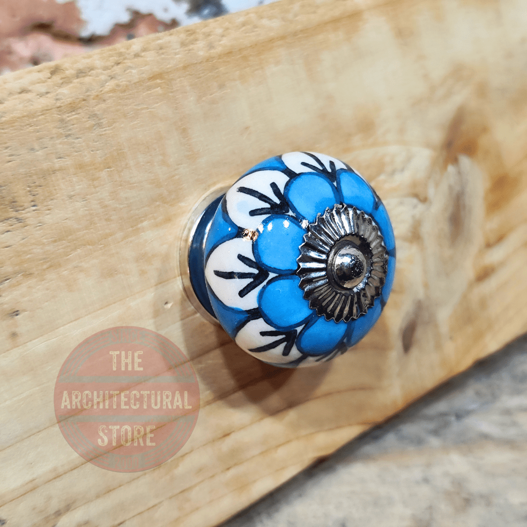 Blue & White Ball Ceramic Cupboard Knob