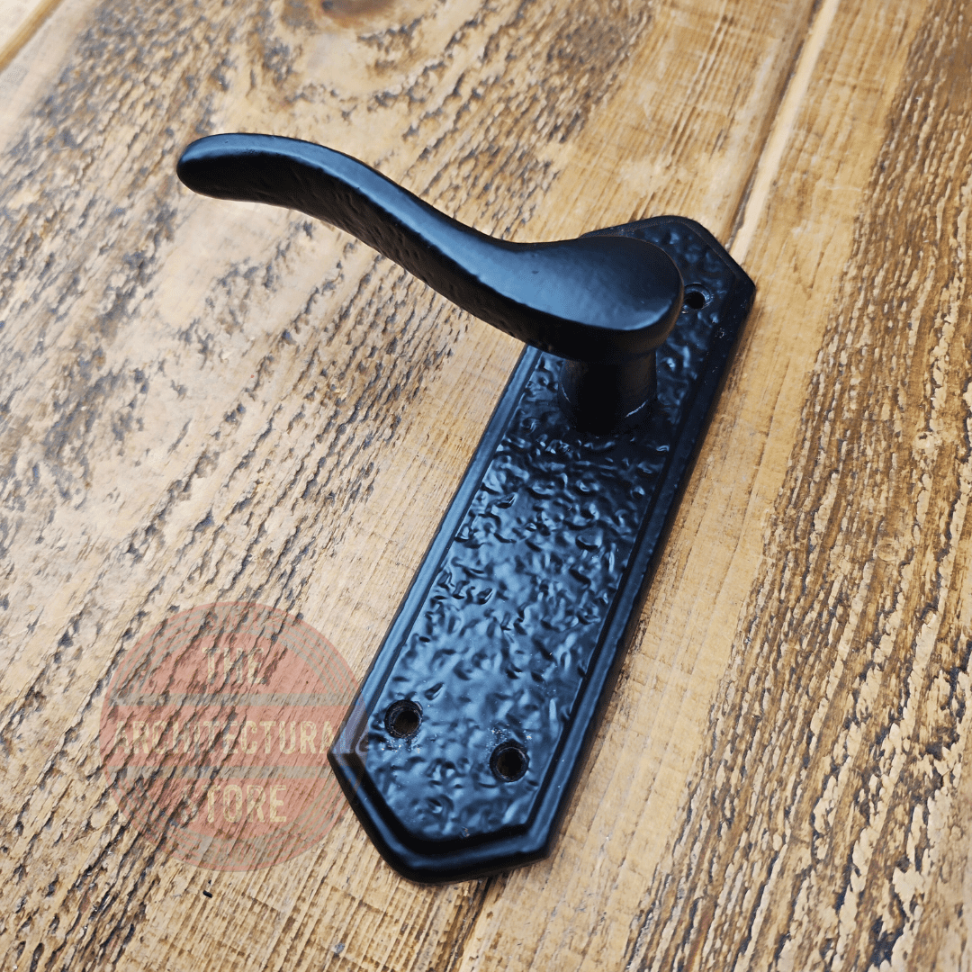 Classic Sprung Lever Door Handle On Antique Black Decorative Backplate
