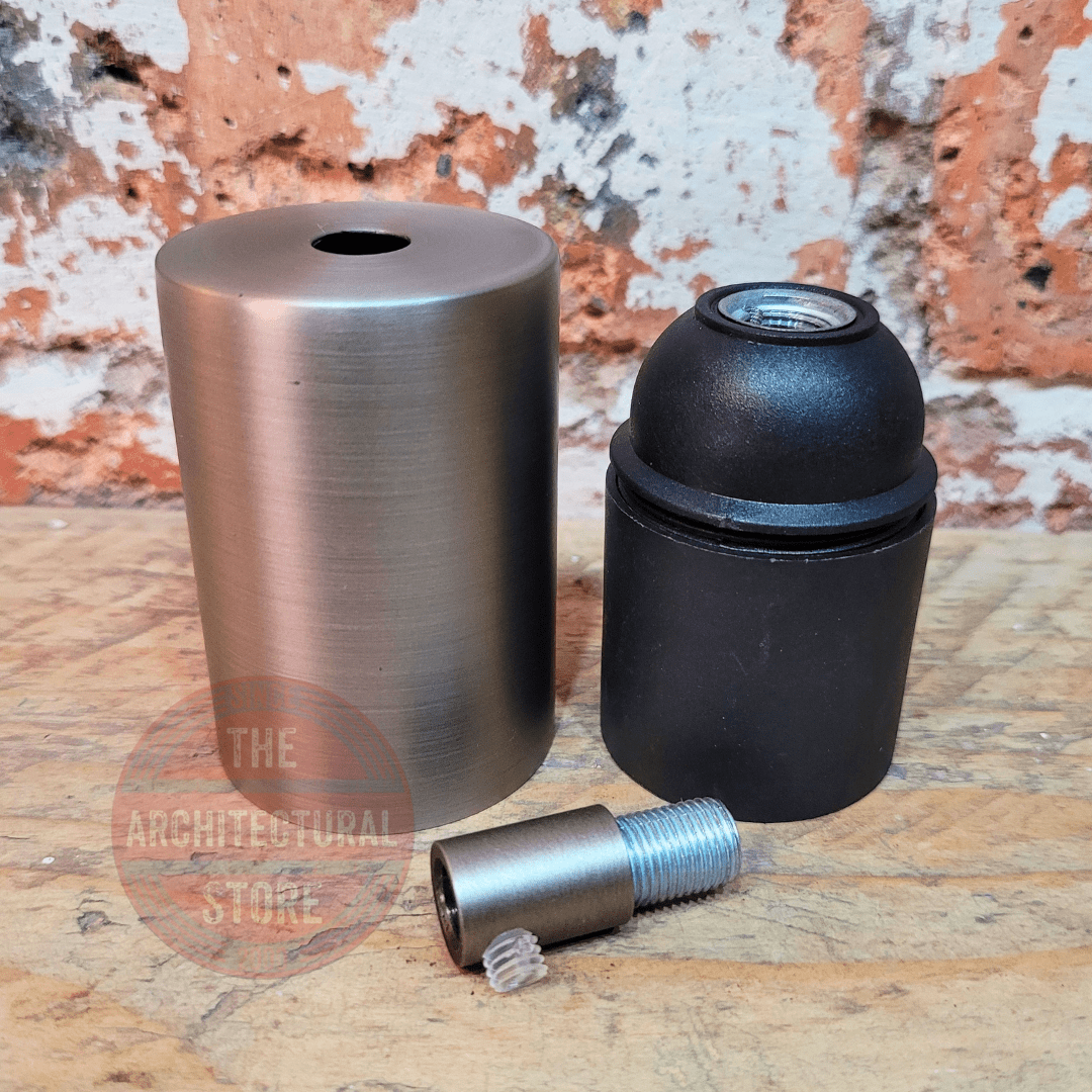 Cylindrical Brushed Titanium E27 Bulb Holder