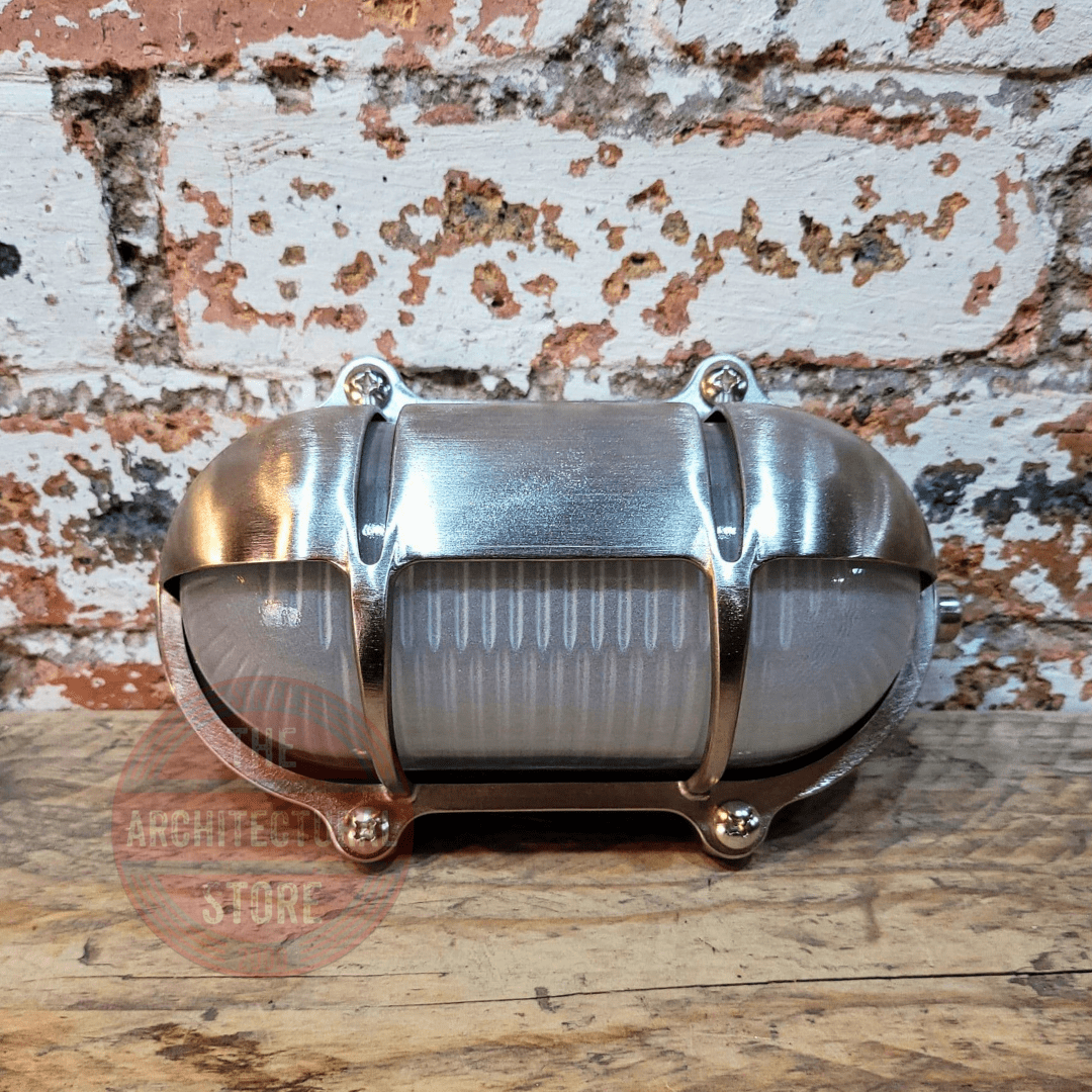 Nickel On Brass Outdoor Bulkhead Light With Cover