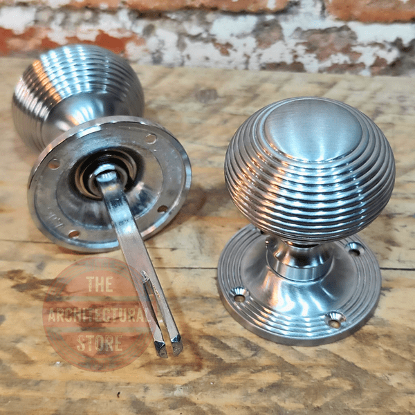 Satin Chrome Beehive Door Knob Set