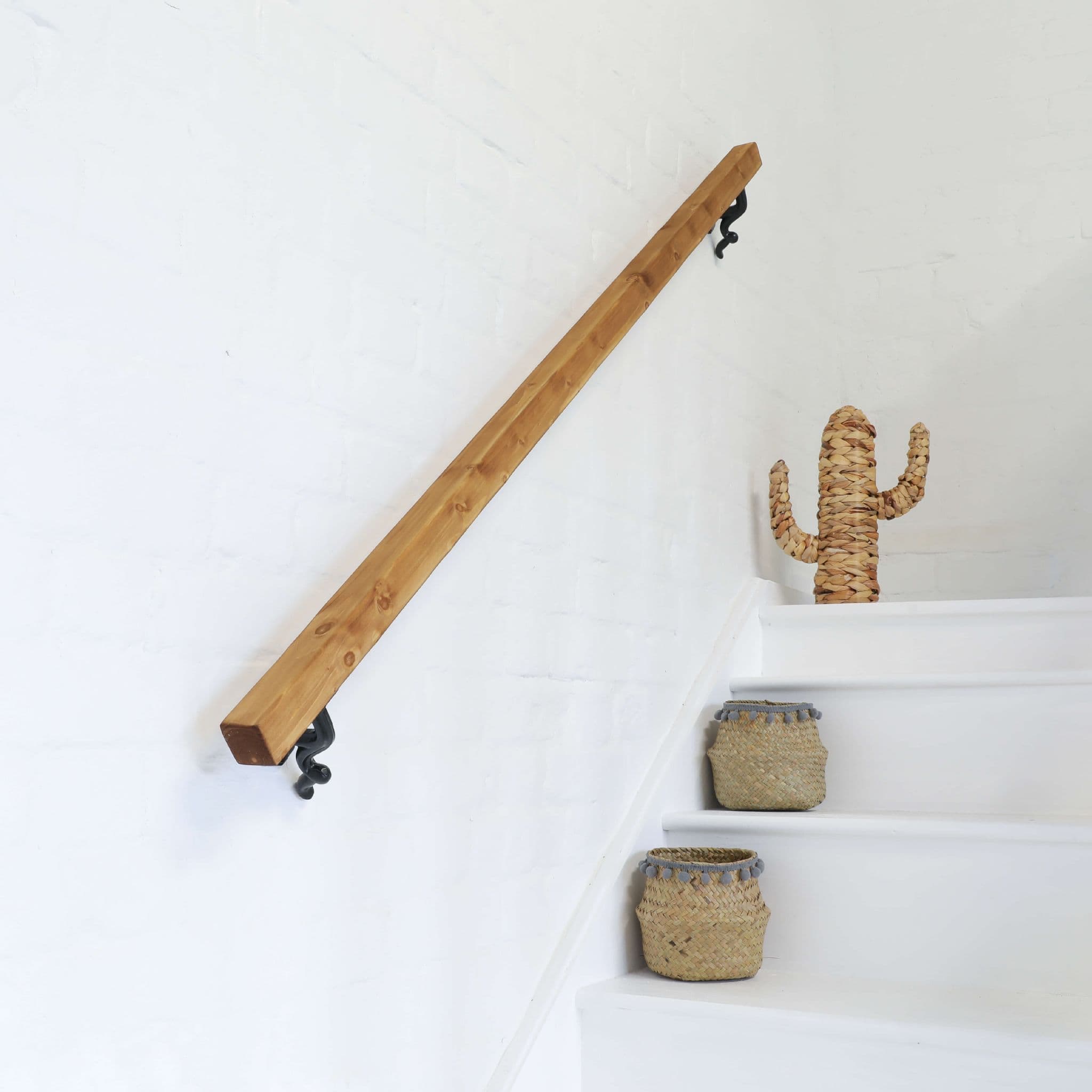 Handrail / Bannister Rail - Timber 5cm x 5cm - Solid Wood & Iron ...