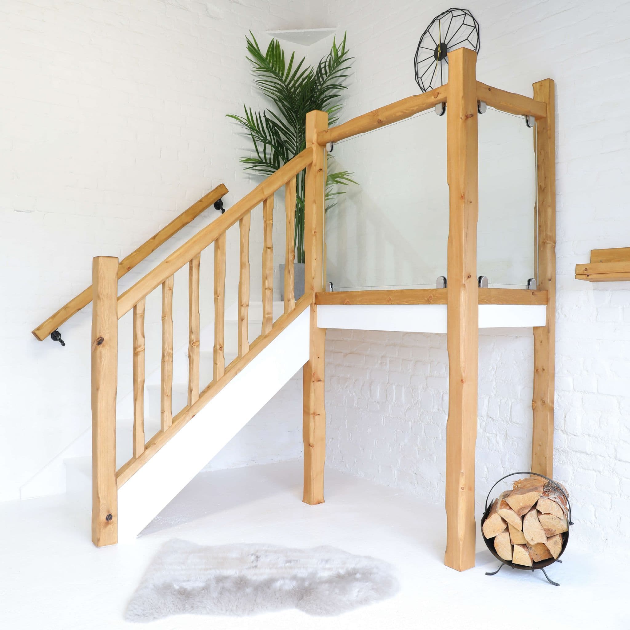 Staircase - Solid Wood - Irregular Rustic Design - Main Image Dark Pine
