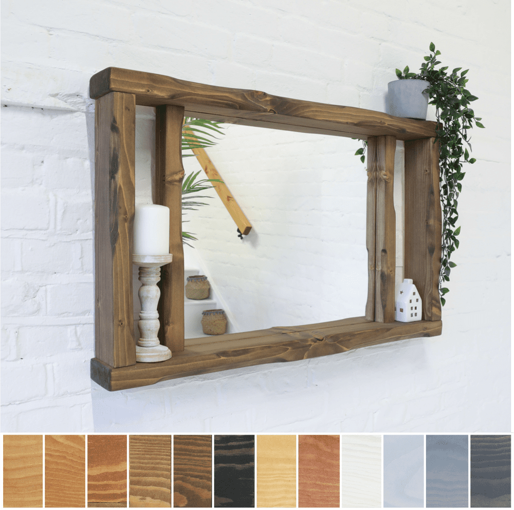 Wood Mirror Shelf - Pillars - Design Irregular - Main Image Jacobean