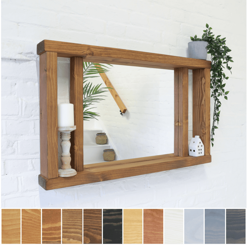 Wood Mirror Shelf - Pillars - Design Smooth - Main Image Deep Oak