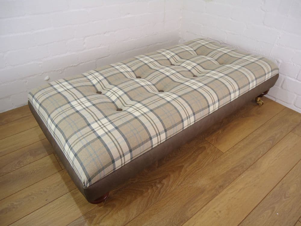 Bespoke Footstool - Piazza Plaid Latte & Brown leatherette border Footstool