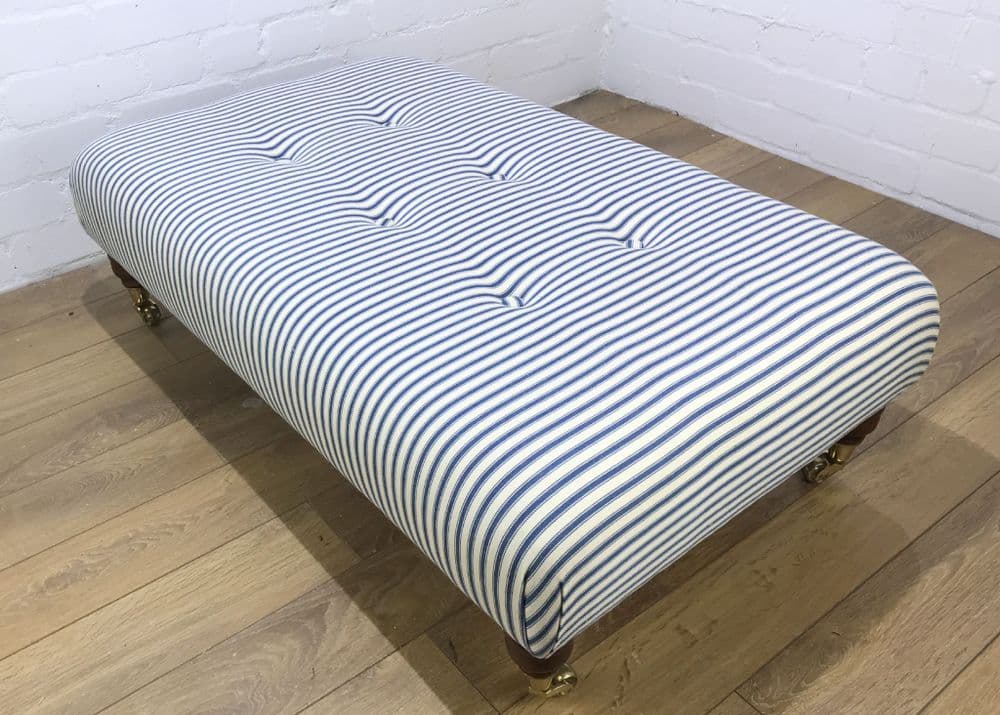 COTTON TICKING STRIPE - PRUSSIAN BLUE - FOOTSTOOL