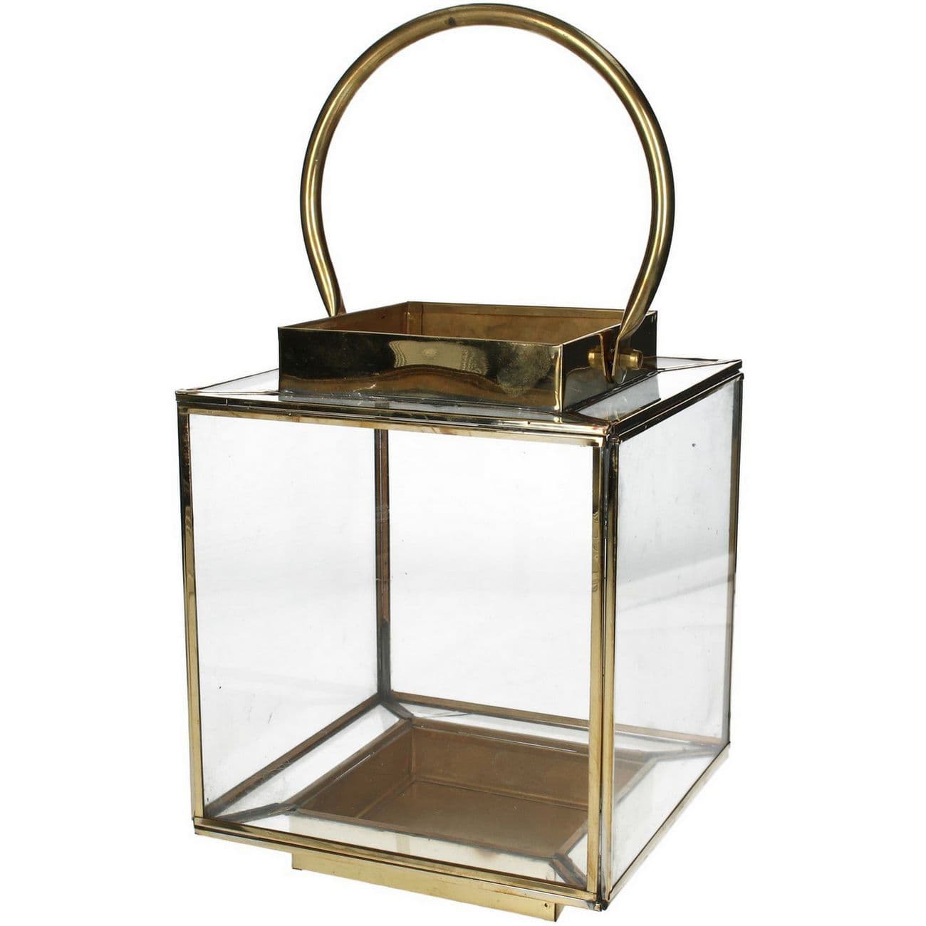 Small Glass Lantern In Antique Gold Finish
