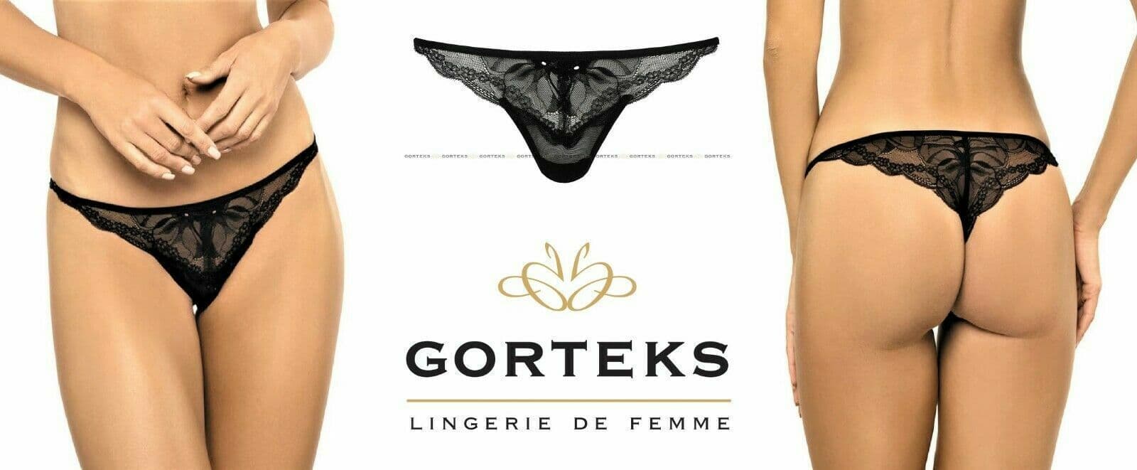Gorteks Lingerie Charlize Black Floral Lace Thong Knickers UK Sizes 10 - 20