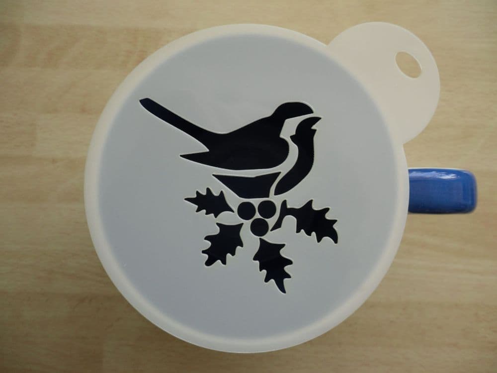 100mm robin with holly stencil