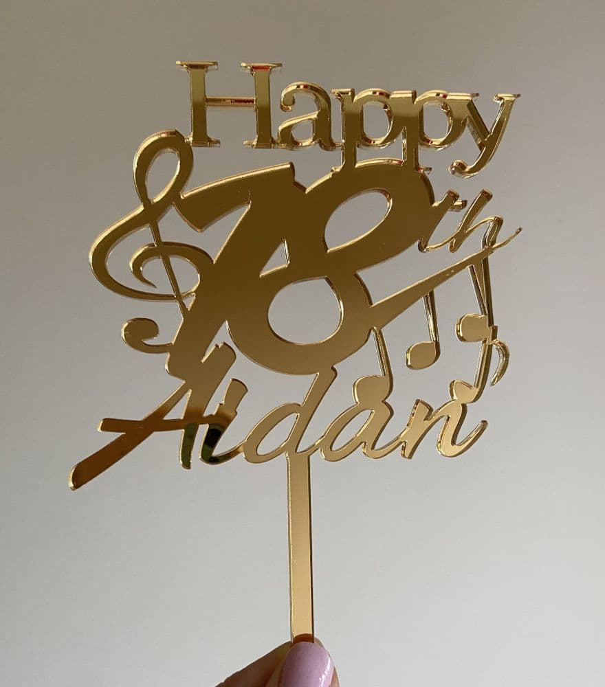 Music notes theme personalised acrylic or wood cake topper