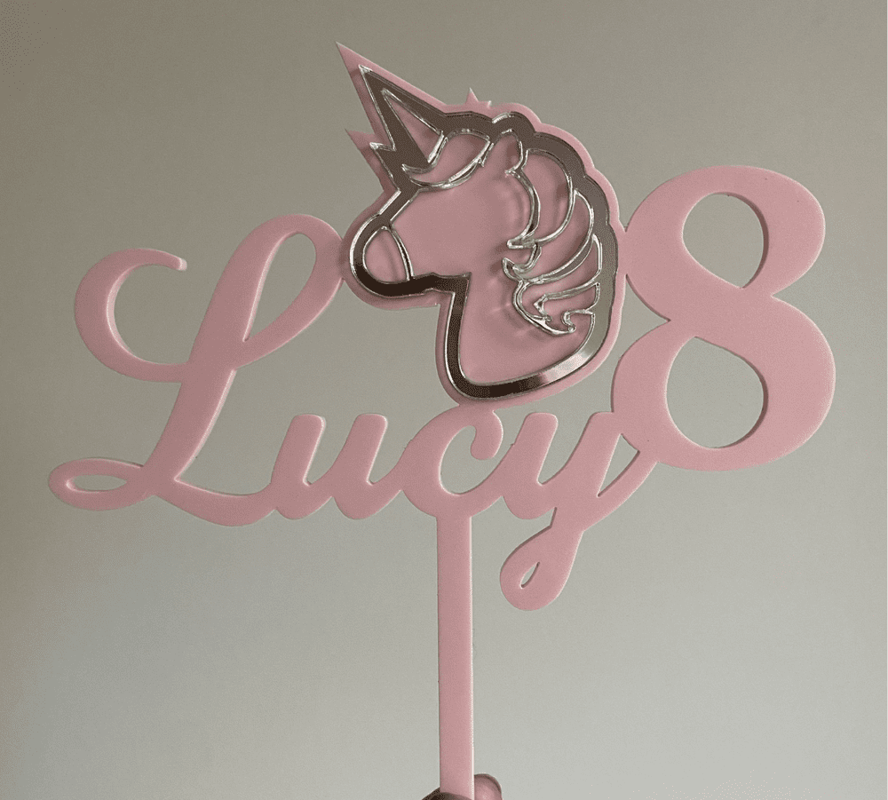 Unicorn head personalised acrylic cake topper