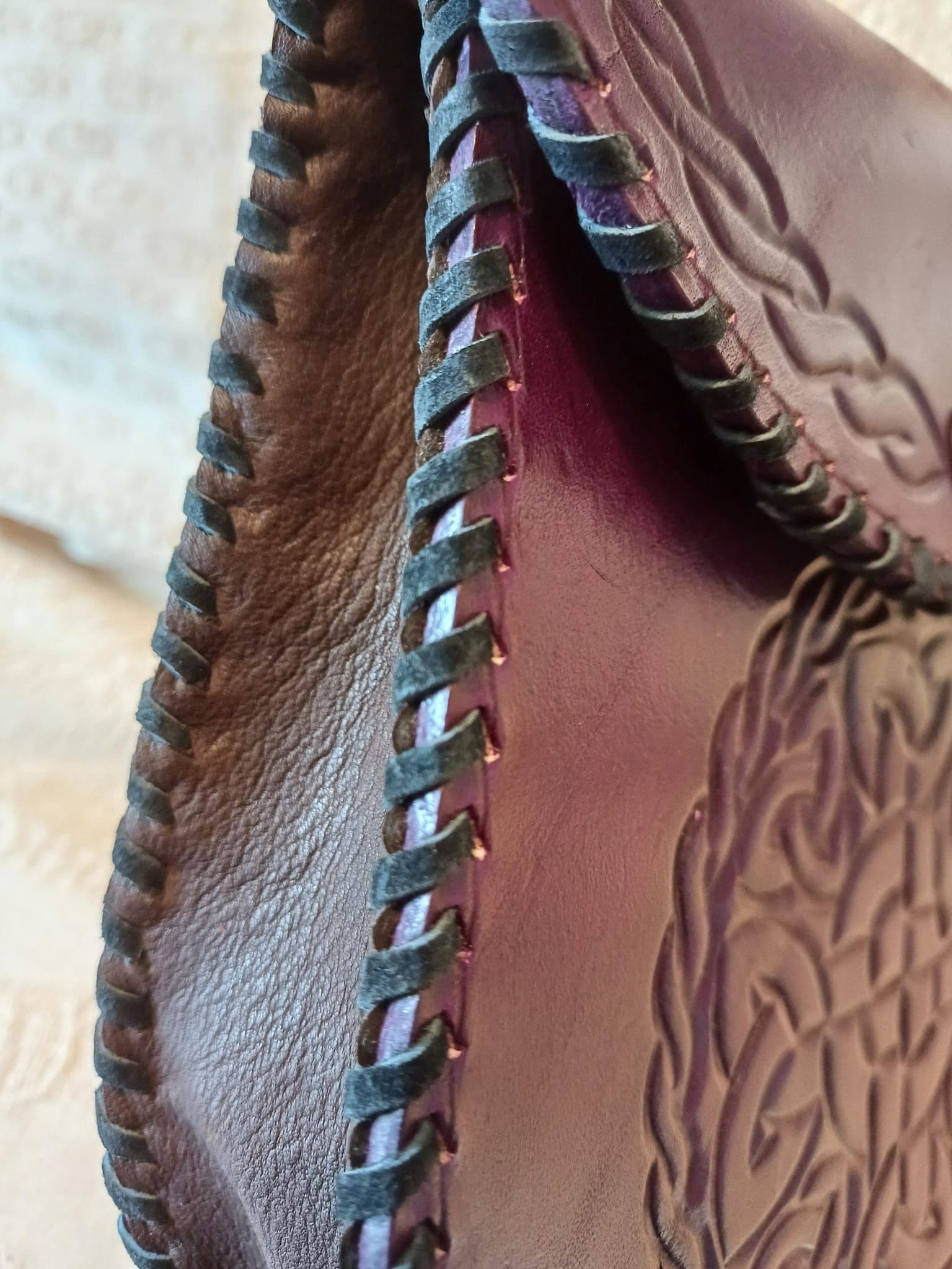 Sporran in purple with circular Celtic knot