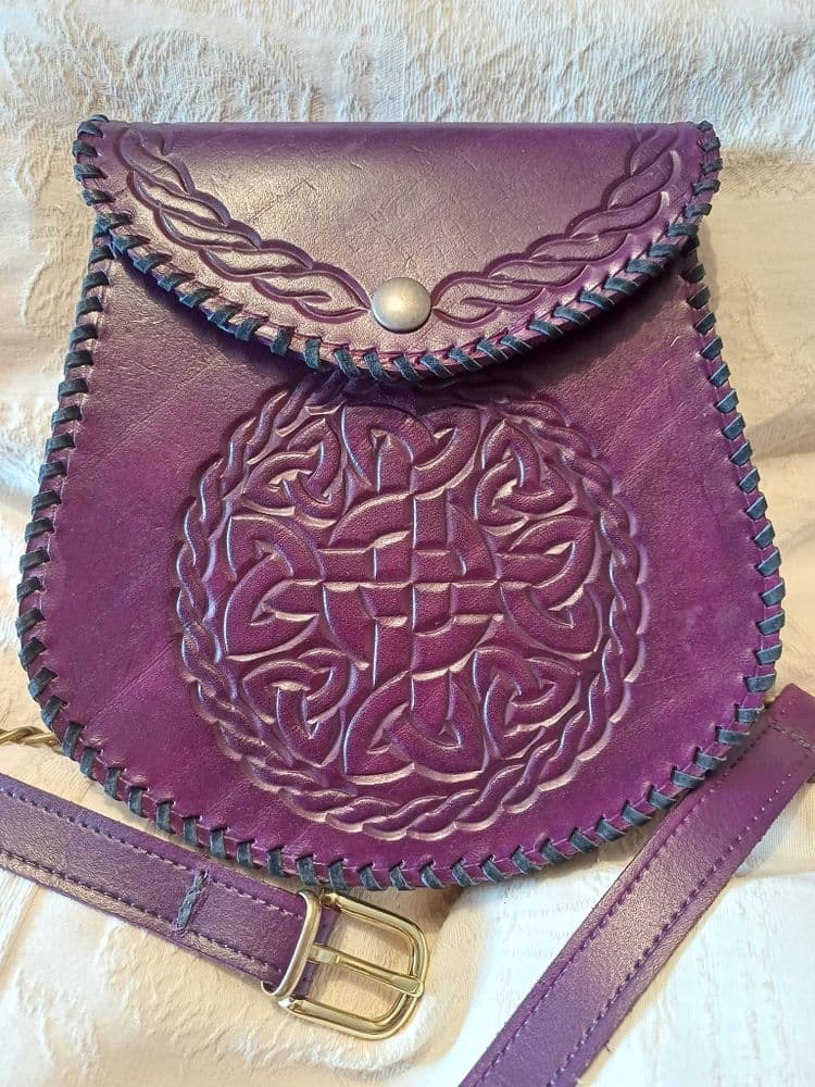 Sporran in purple with circular Celtic knot