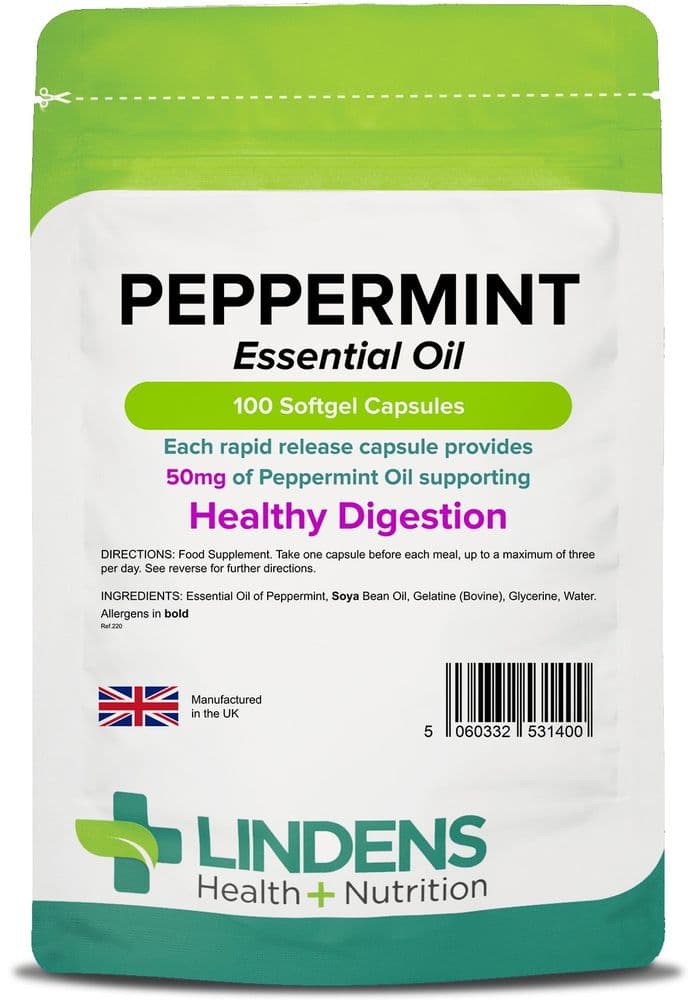 Peppermint Oil 50mg x 100 Capsules; Healthy Digestion; Lindens