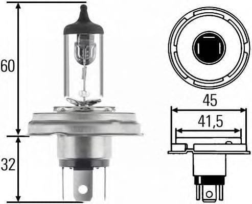 H4 P45T Headlight Bulb - 12V - 60/55W