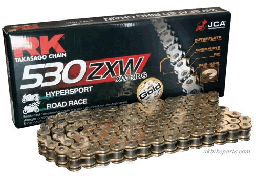 RK ZXW High Performance XW-Ring Gold Motorcycle Chain - 530 Pitch ...