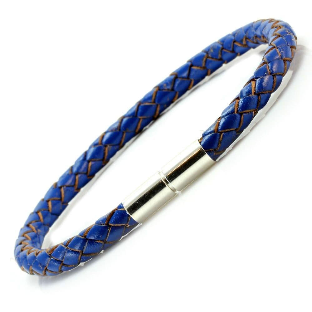 Braided Leather Bracelet With Sterling Silver Push and Twist Clasp