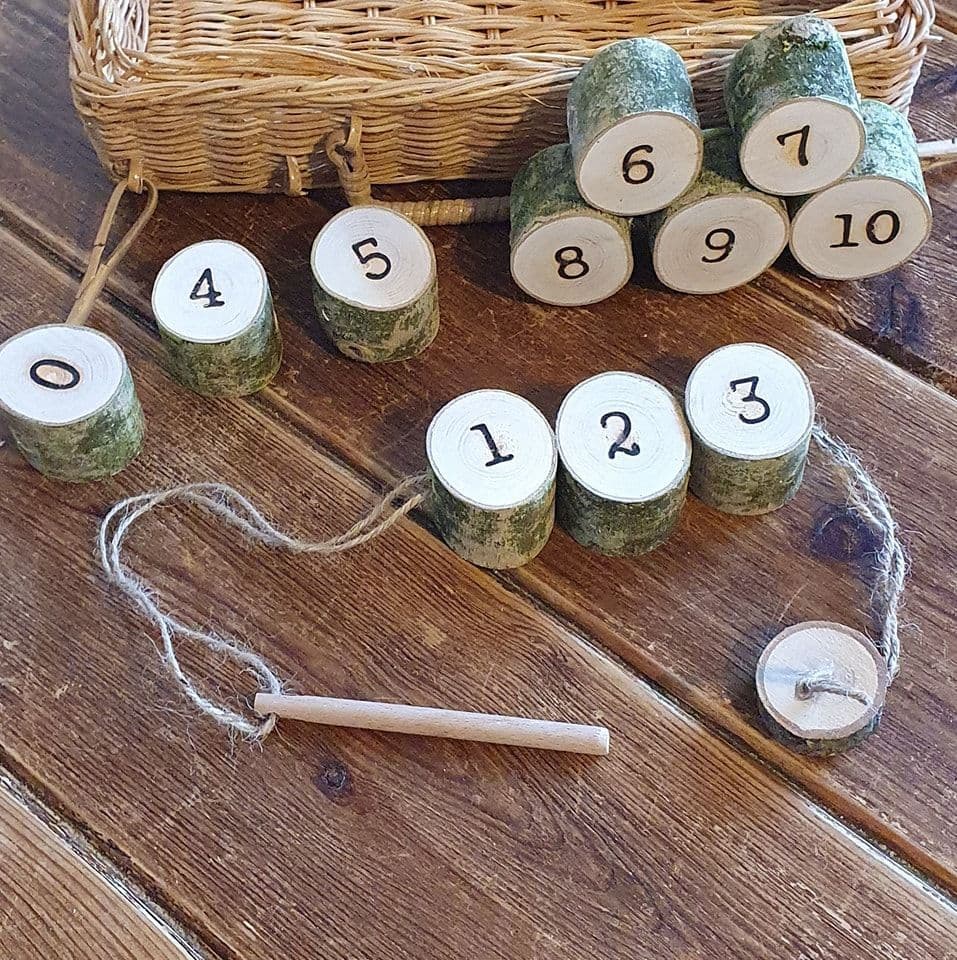 Woodburned Numbers Threading with Needle