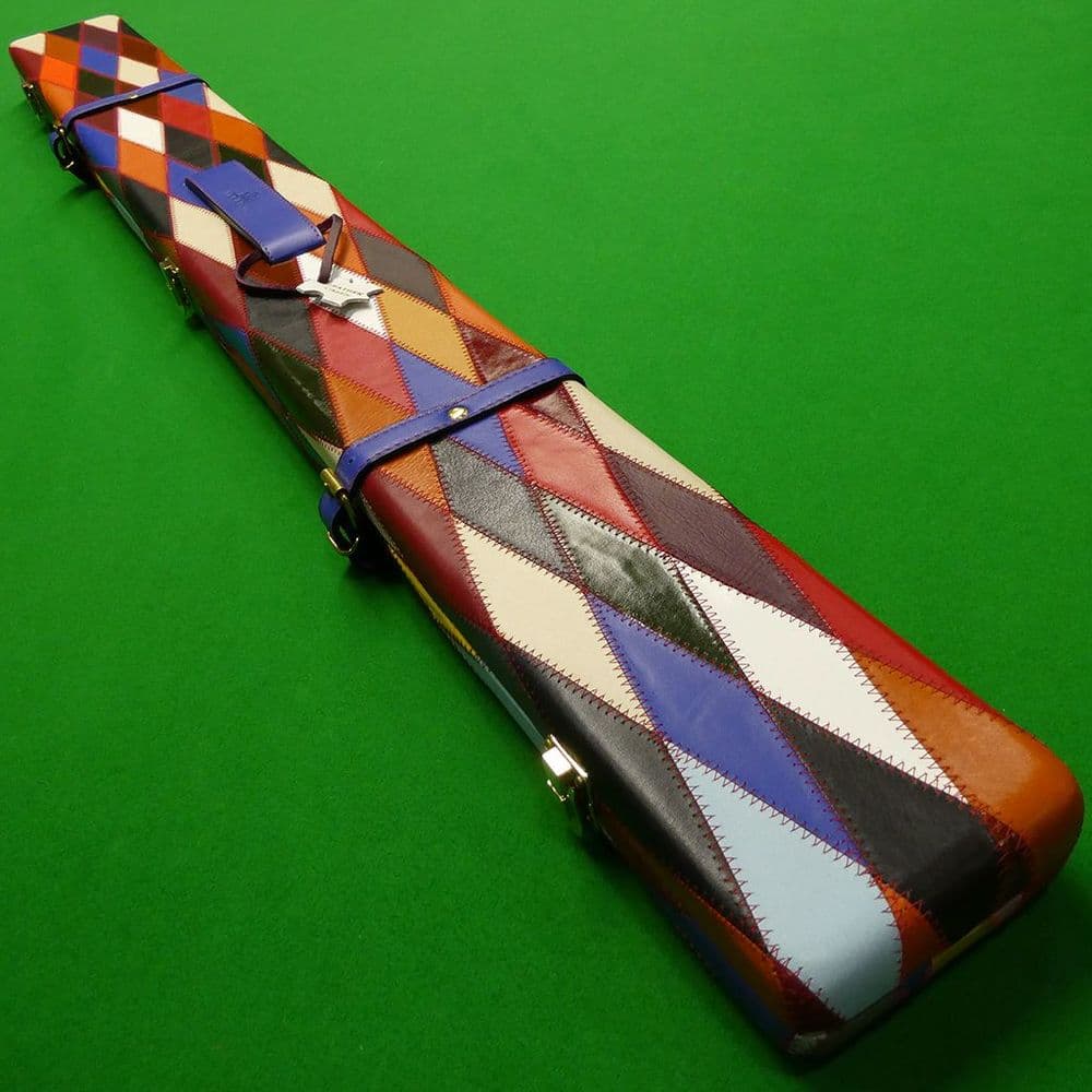 3/4 Peradon Harlequin Leather cue case wide - Blue straps