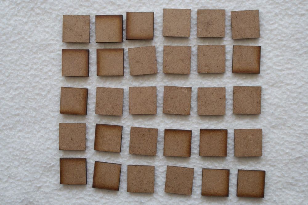 MDF Bases 20S 20mm Square Bases Lasercut 30x per Pack