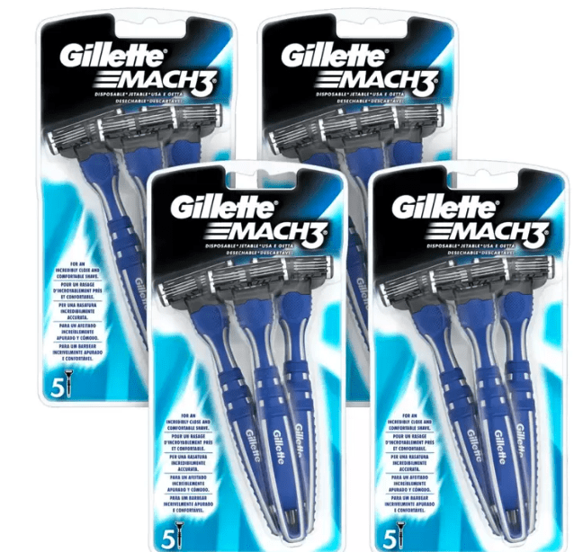 Gillette Mach3 Triple Blades Glide 4 Packs of 5 Disposable Razors