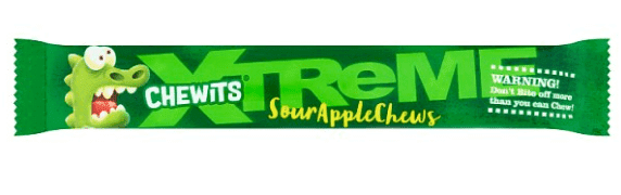 Chewits Xtreme Extremely Sour Apple Chews 34g x Case of 24