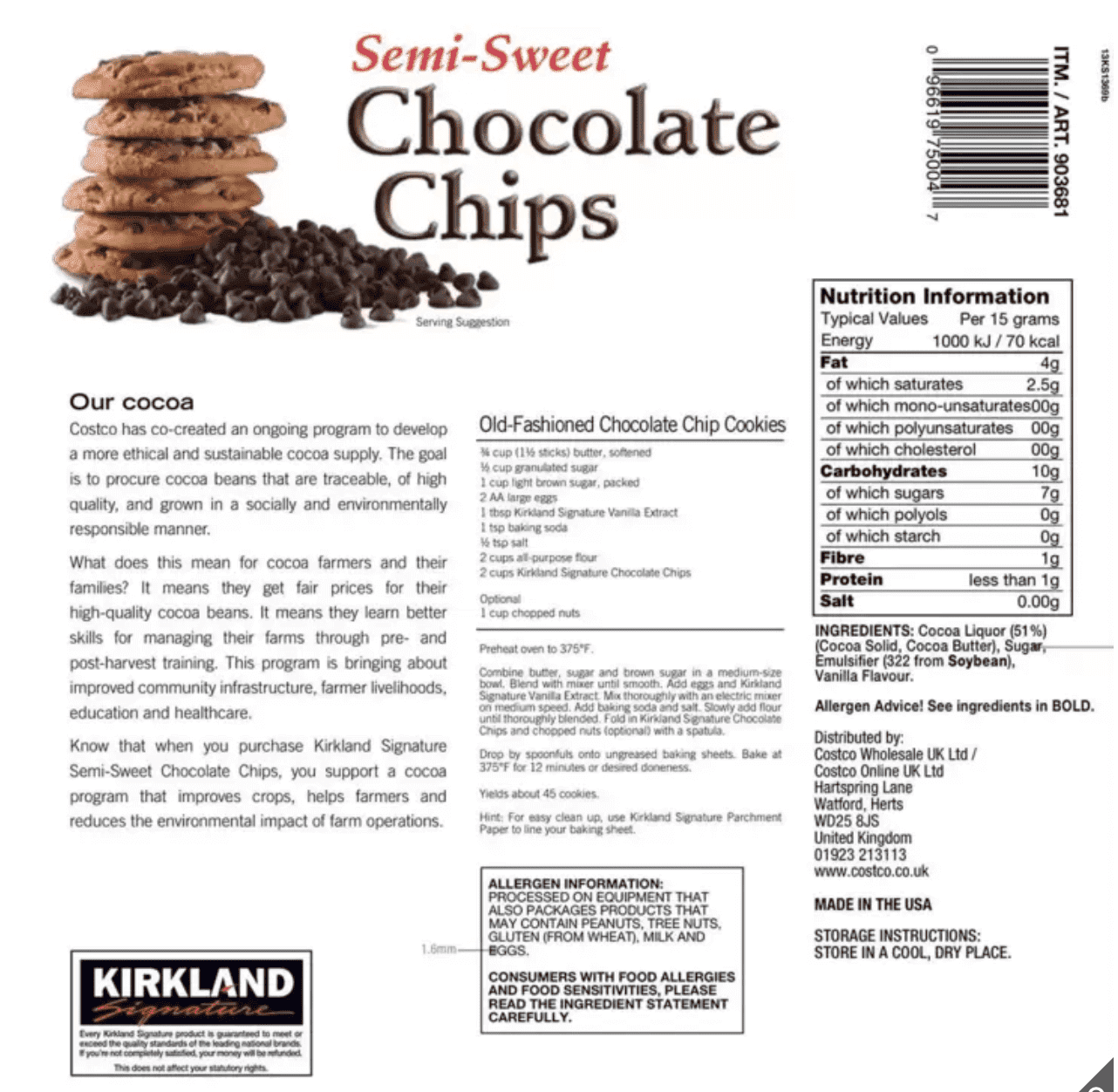 Kirkland Signature Semi-Sweet Chocolate Chips 51 Cacao 2 04Kg Re ...
