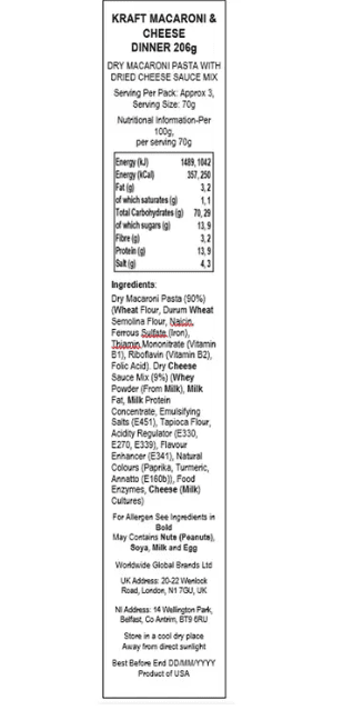 Kraft Macaroni & Cheese Dinner Original Flavour 206g Pack of 1