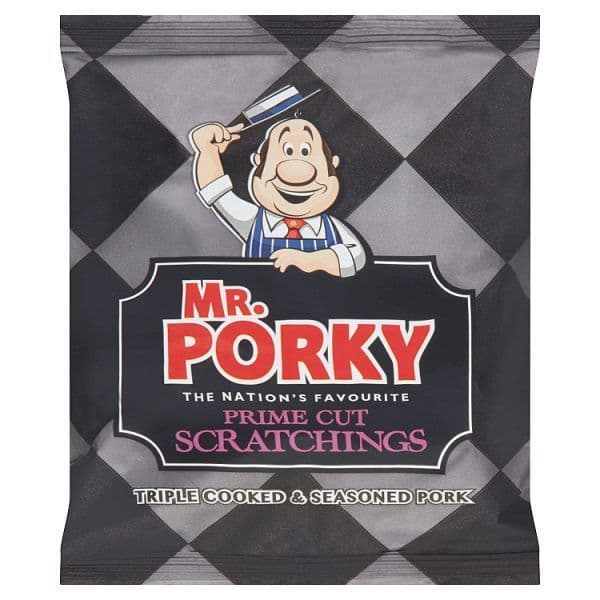 Mr Porky Prime Cut Triple Cooked Pork Scratchings 35g x 12 Pack Bar Board