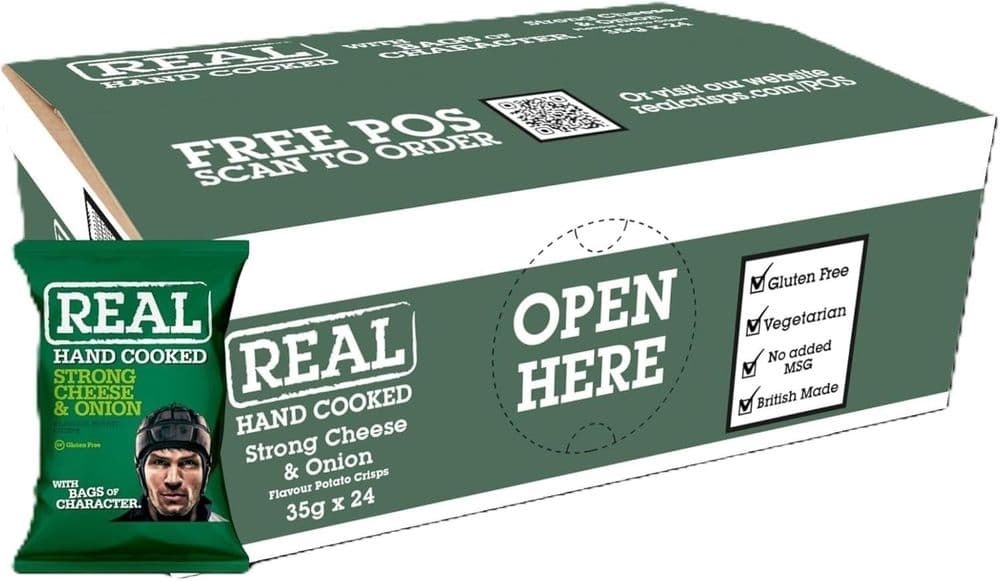 REAL Handcooked Crisps Strong Cheese & Onion 24 x 35g