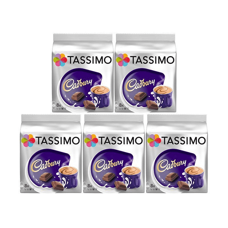 Tassimo Cadbury Hot Chocolate Pods 5 Packs of 8 Total of 40 Servings