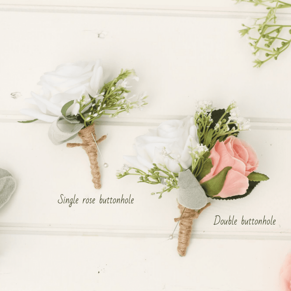 Artificial White Rose Buttonhole - Coral Wedding Boutonniere - Rose ...