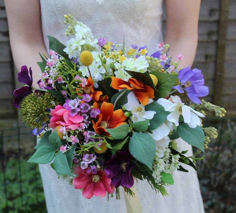 Avril Artificial Spring Bridal Bouquet - Wild Flower Wedding Bouquet ...