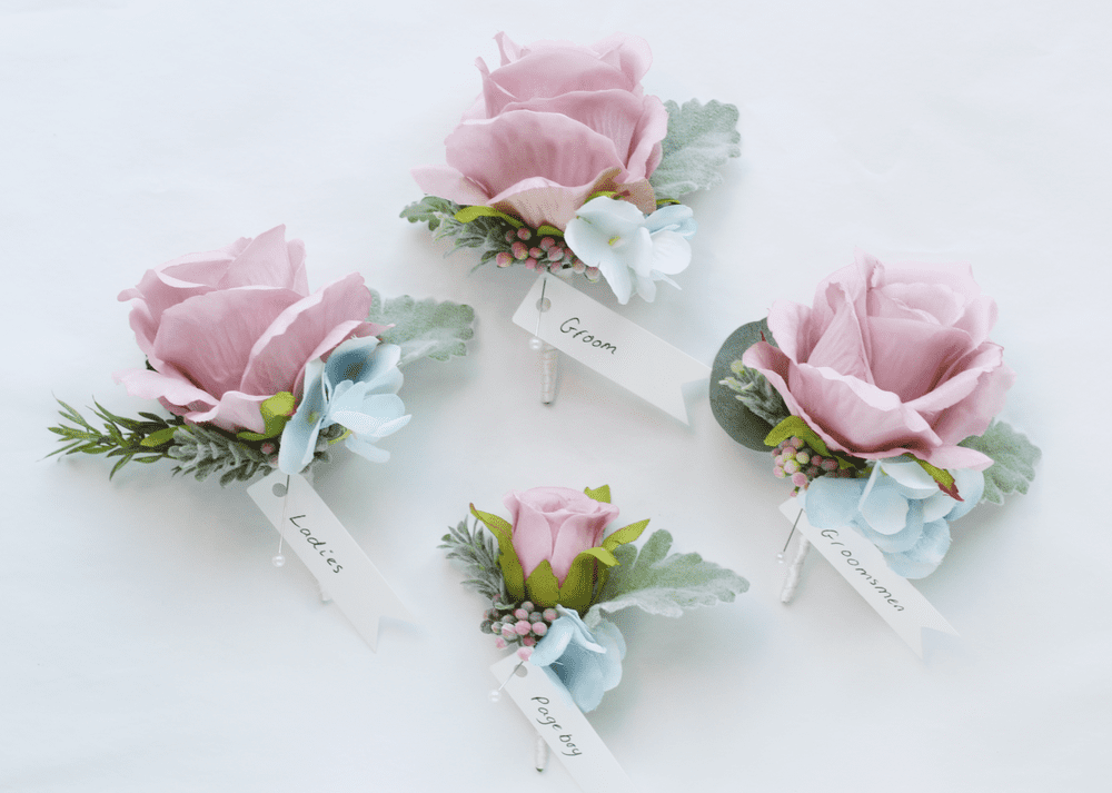 Deanna Dusty Pink Rose Buttonhole - Dusty Blue Rose Wedding Boutonniere ...