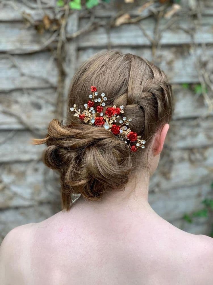 Robyn Red Gold Floral Hair Comb