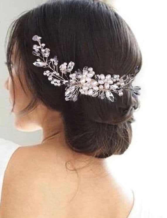 Sammy Silver Crystal Pearl Hair Comb