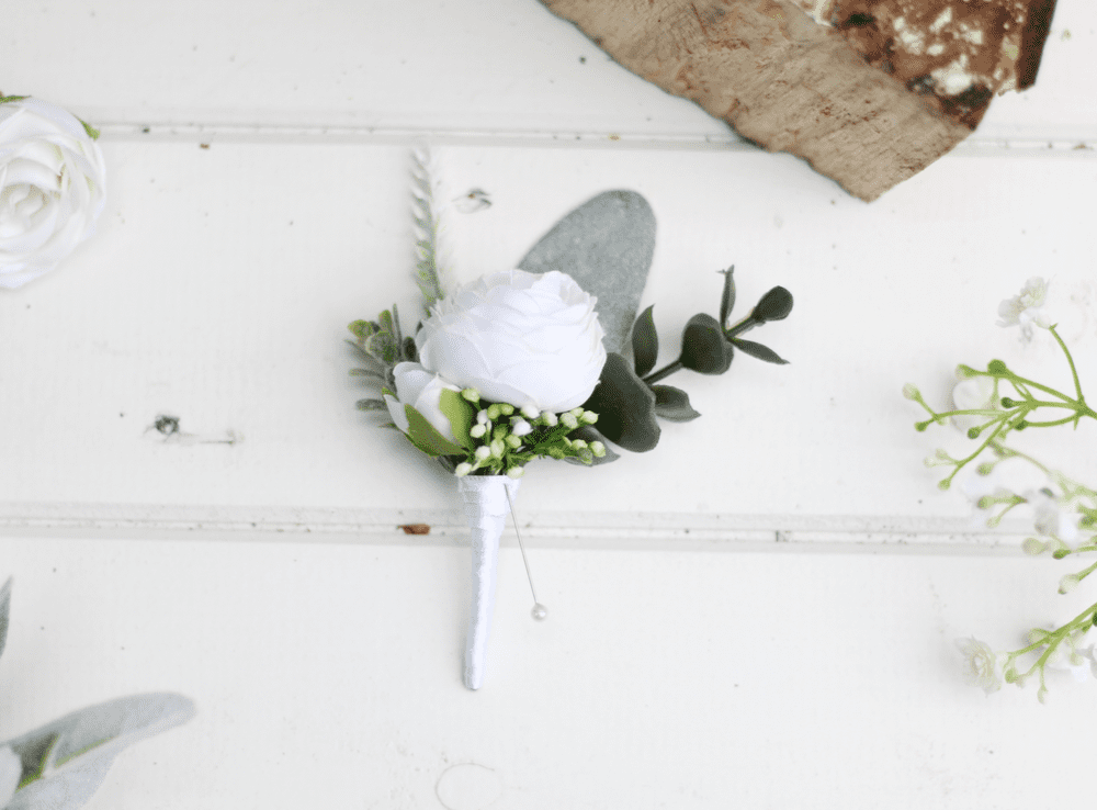 Serenity White Artificial Buttonhole - Grooms White Flower Boutonniere ...