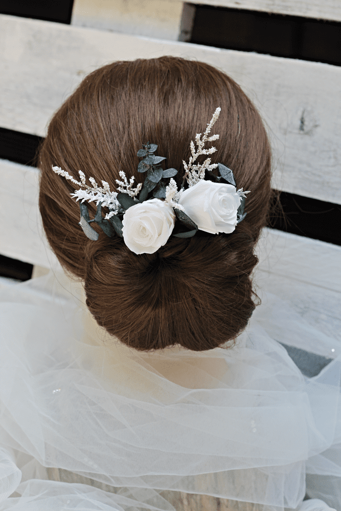 White Rose Eucalyptus Bridal Hair Comb