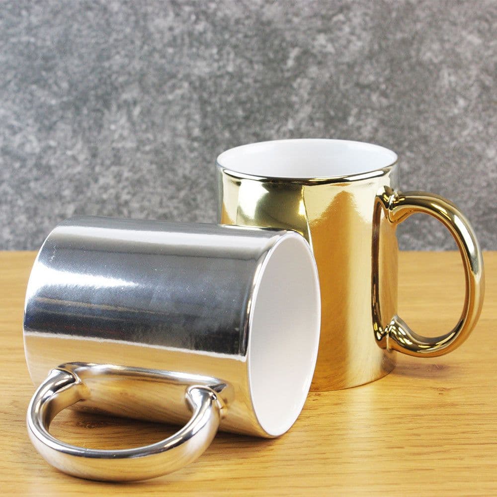 Gold or Silver 350 ml Metallic Mugs