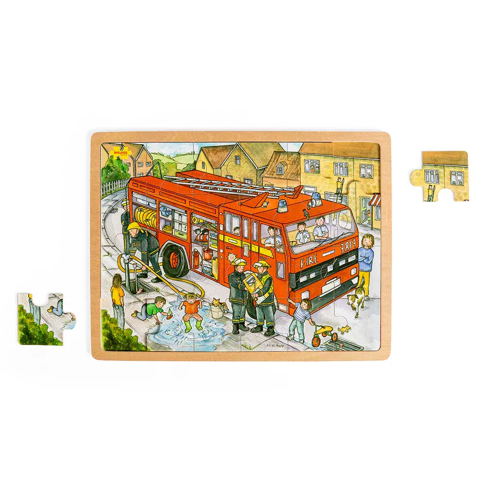 24 Piece Fire Engine Tray Puzzle Bigjigs Wooden Toys