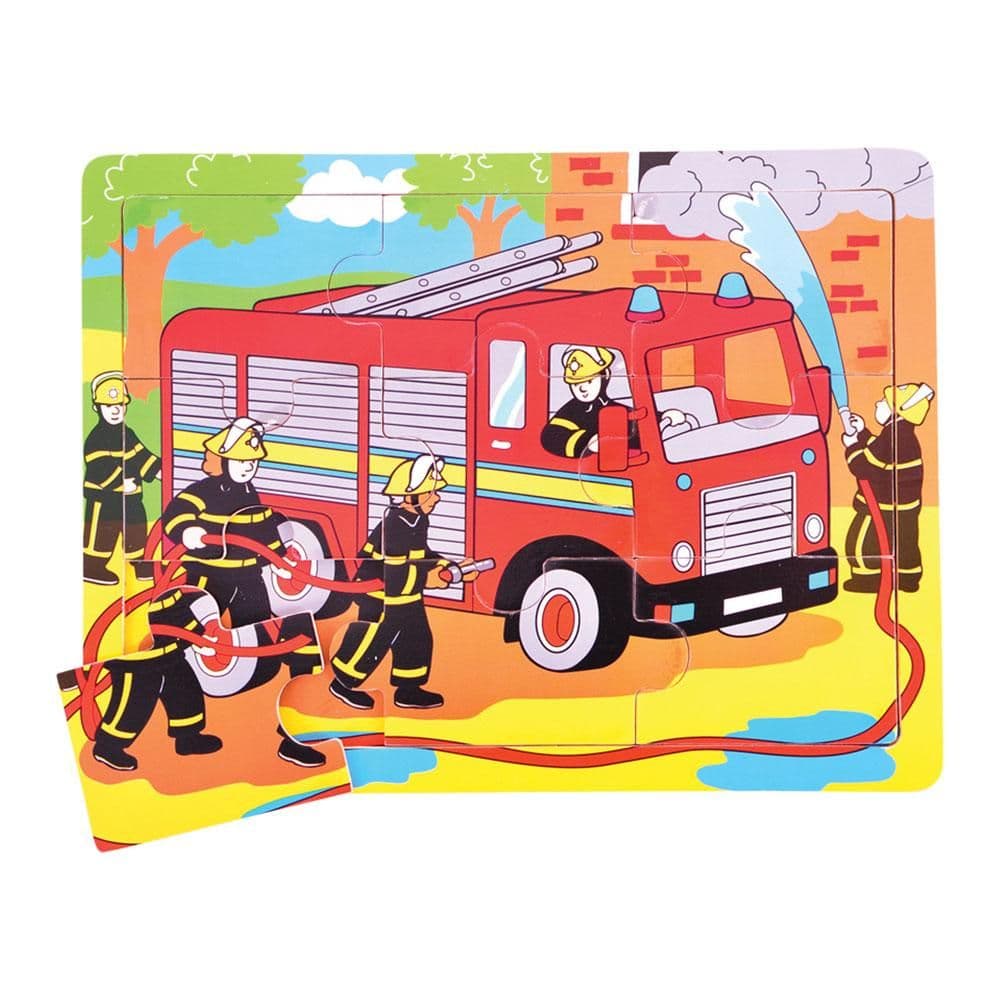 9 Piece Fire Engine Tray Puzzle Bigjigs Wooden Toys
