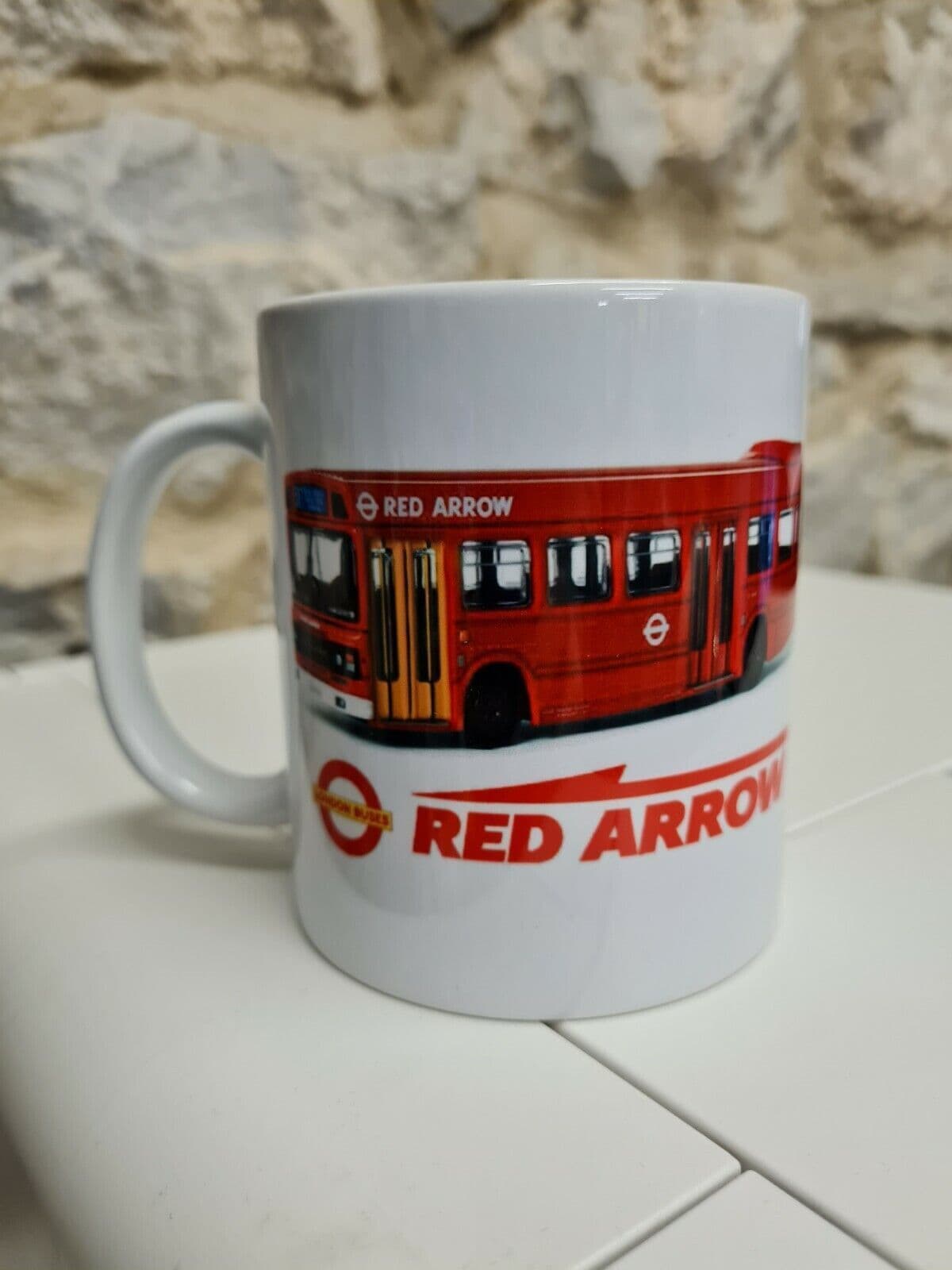 London Buses Red Arrow Bus Cup Mug 1980s Leyland National Graphic