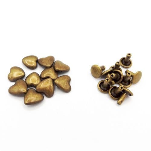 Heart Shaped Rivets x 10 Antique Brass