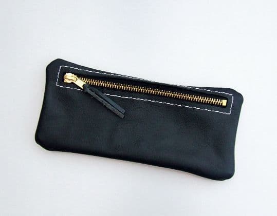 Real leather pencil case - Black